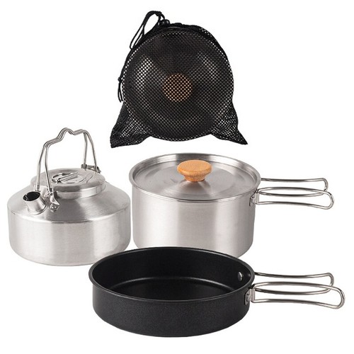 Stainless Steel Camping Cookware Set with Folding Lid Camping Pan ...