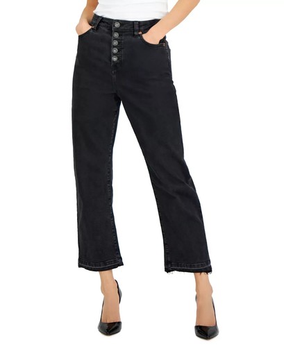 INC Women's High-Rise Button-Fly Straight-Leg Jeans, Black SZ 4 | eBay