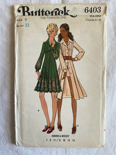 1970s Pleated Shirt Dress Gathered Sleeves Shorts Butterick 6403 ...