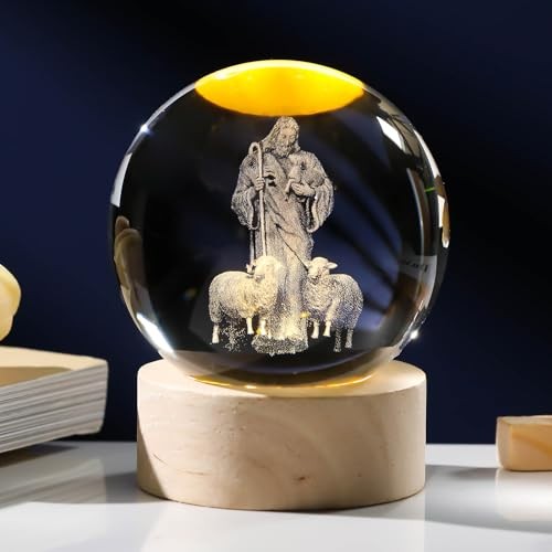 3D Crystal Jesus Figurine Statue Night Light, Laser Engraved Crystal 3d ...