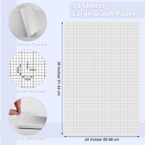 50 Sheets Large Graph Paper 24 x 36 In Graph Paper Pad 1/4 In Ruled ...