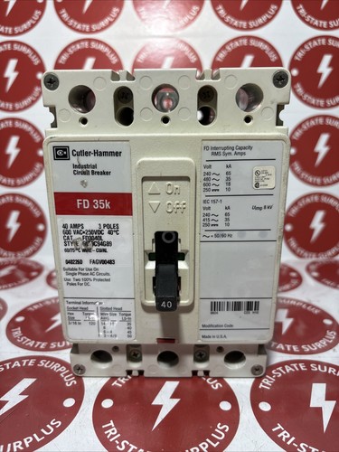 Cutler Hammer FD3040L FD35K 40A 3 Pole 600VAc 250VDC Circuit Breaker ...