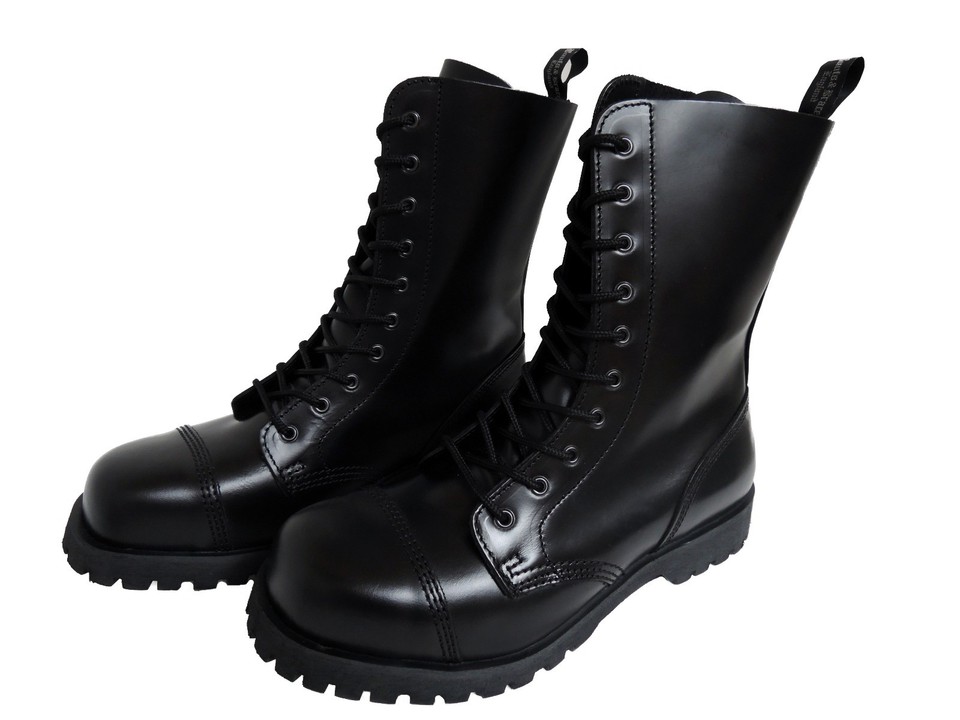 Boots & Braces Black Steel Toe Rangers 8 10 14 20 Hole Punk Skinhead ...