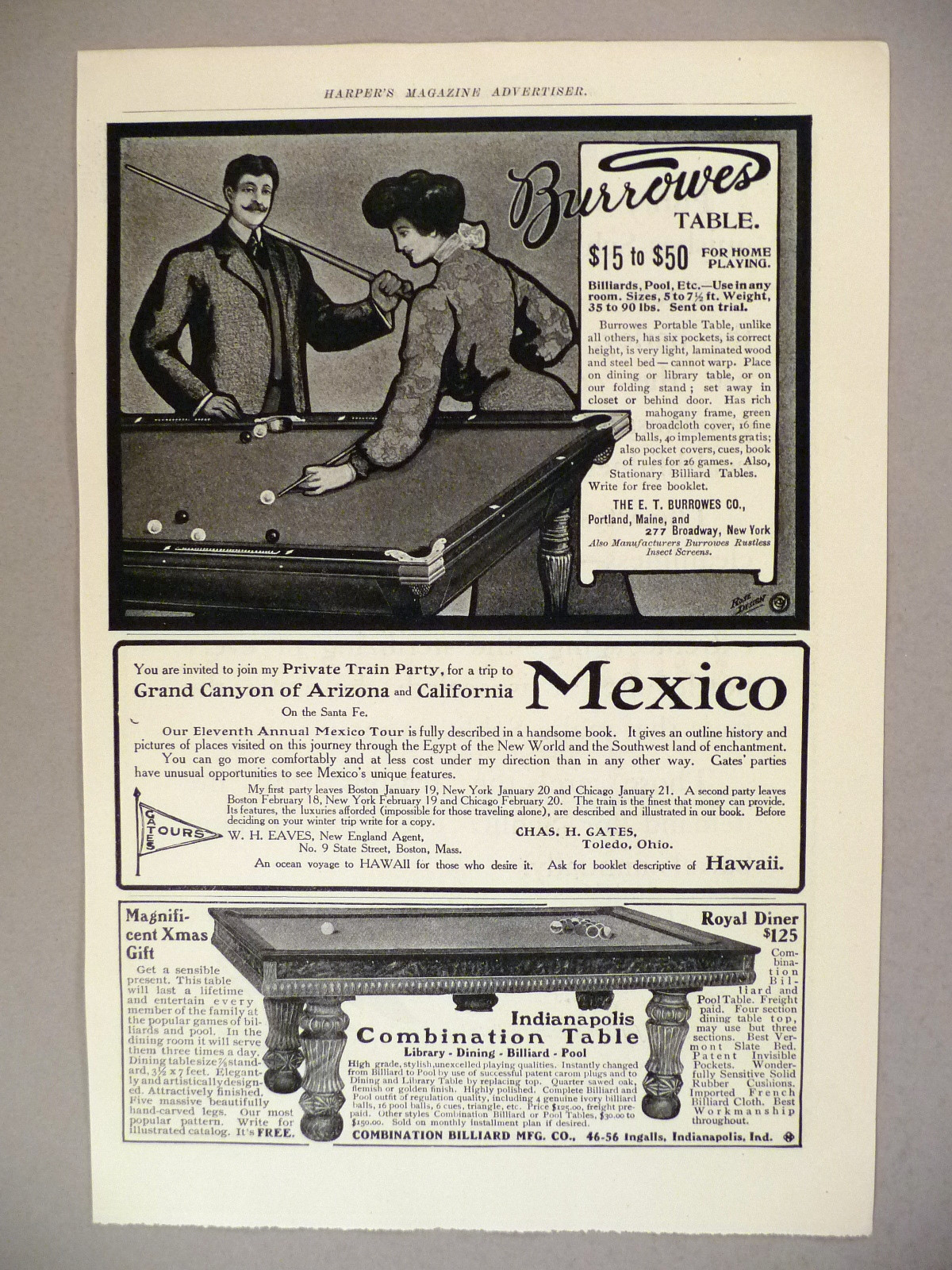 Burrowes Pool Table & Combination Billiard Co. PRINT AD - 1903 | eBay