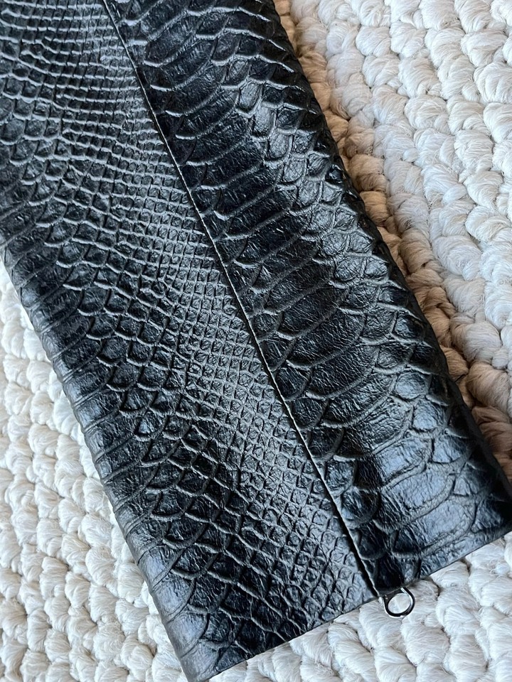 Vince. Snakeskin Black Leather Jacket with Zip Cross Front Design Women ...