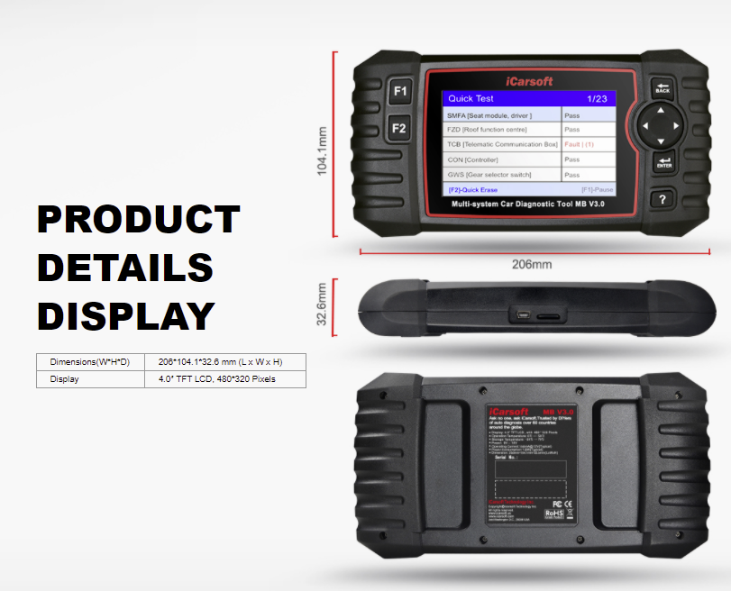 iCarsoft MB V3.0 2026 For Mercedes Professional Diagnostic Scan Tool ...