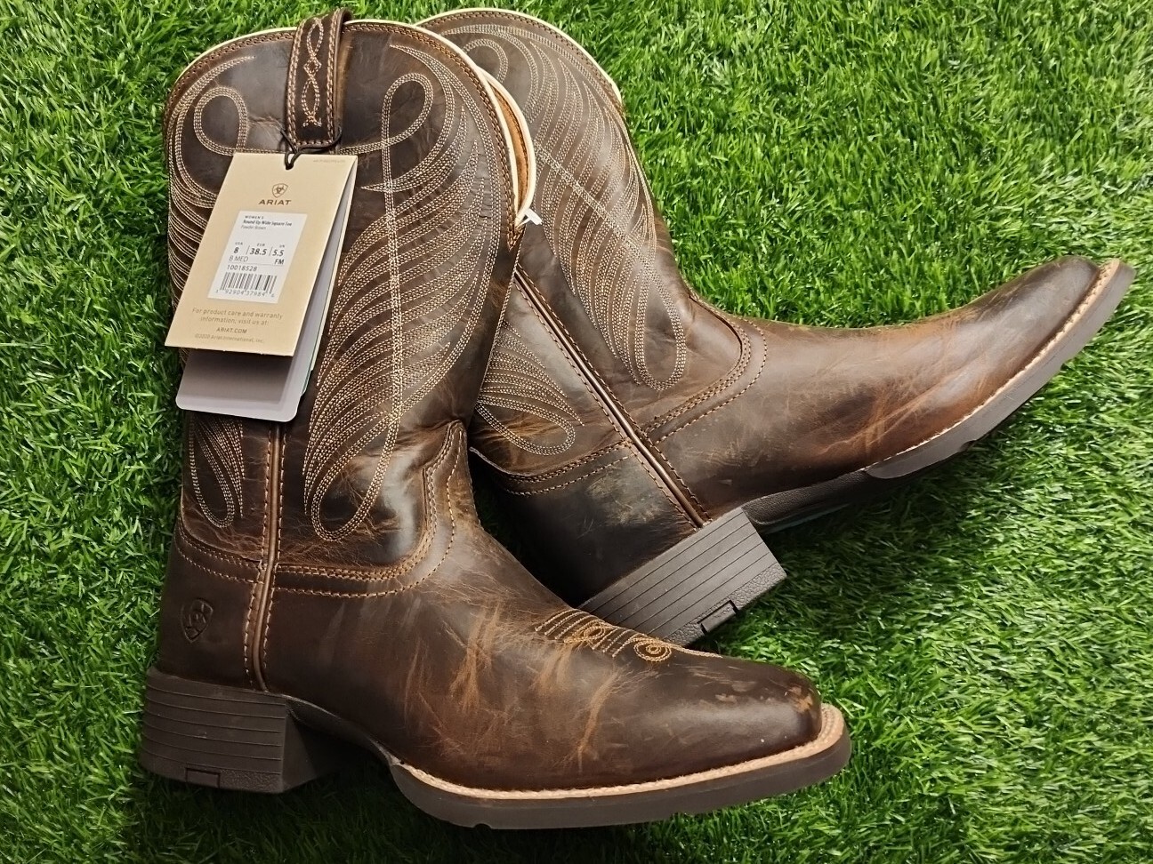 10018528 Ariat Womens Round Up Wide Square Toe Cowboy Boots Powder ...