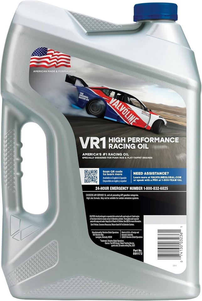 Valvoline VR1 Racing SAE 20W-50 High Performance High Zinc Motor Oil 5 ...