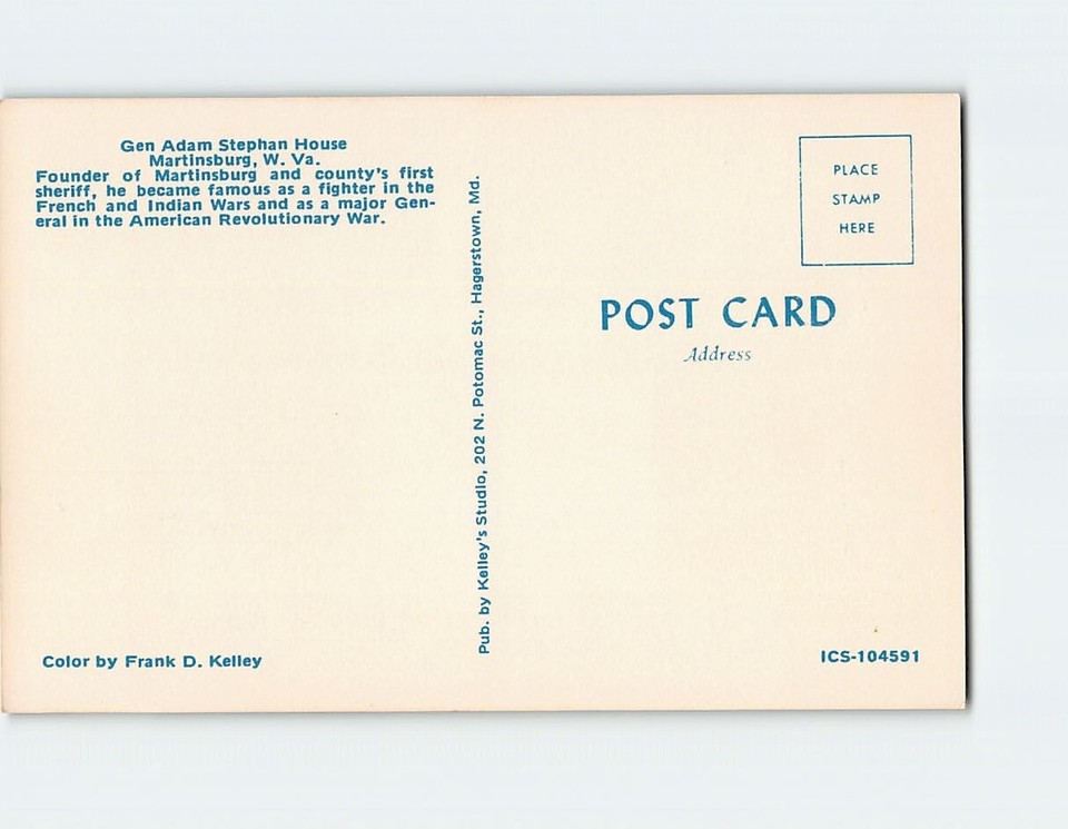 Postcard Gen Adam Stephan House Martinsburg West Virginia USA | eBay