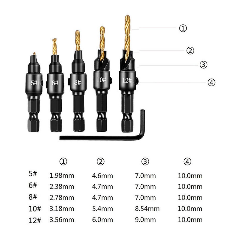 6pcs/Set Pack Countersink Drill Bit Woodworking Screw Hole Drill Bit ...