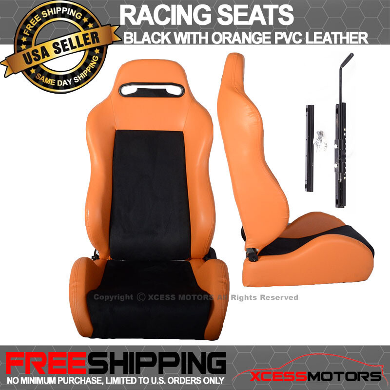 Fits Universal Black Orange Pair PVC Leather Suede Reclinable Racing ...