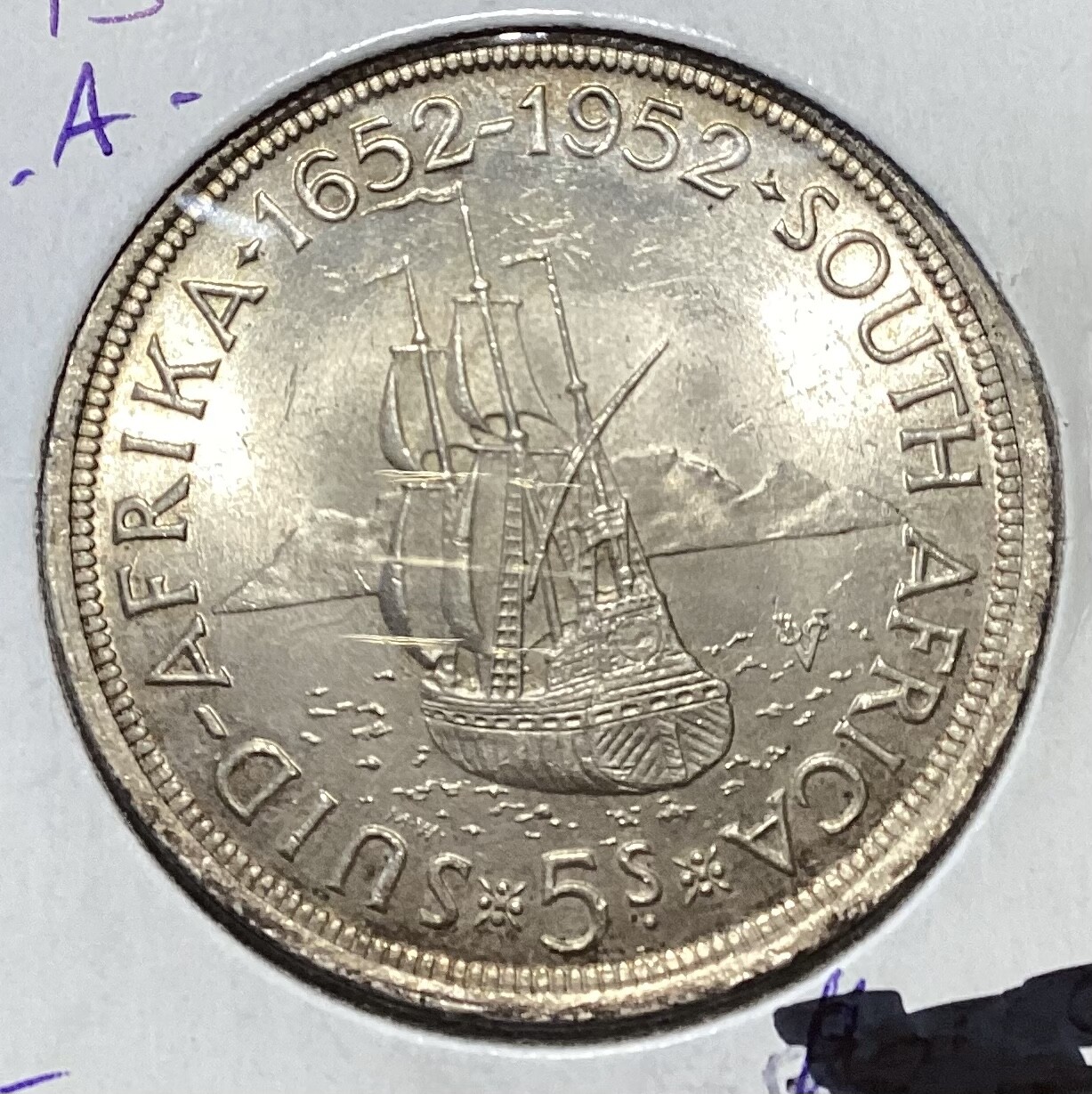 South Africa 1952 George VI Cape Town Anniversary Crown Silver Coin ...