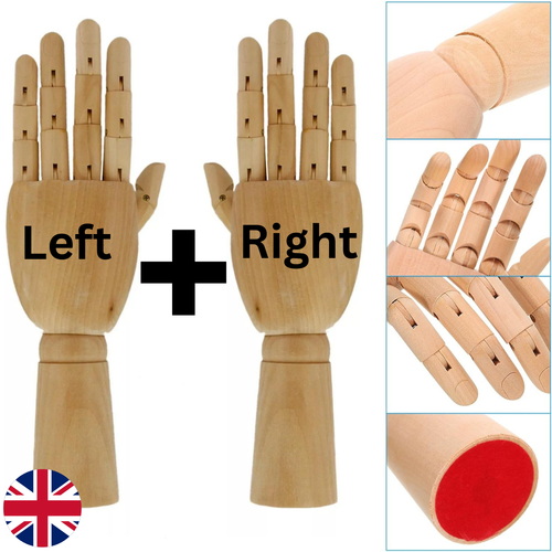 Wooden Manikin Hands 7-12" LEFT RIGHT PAIR Hand Artist Sketching Aid ...