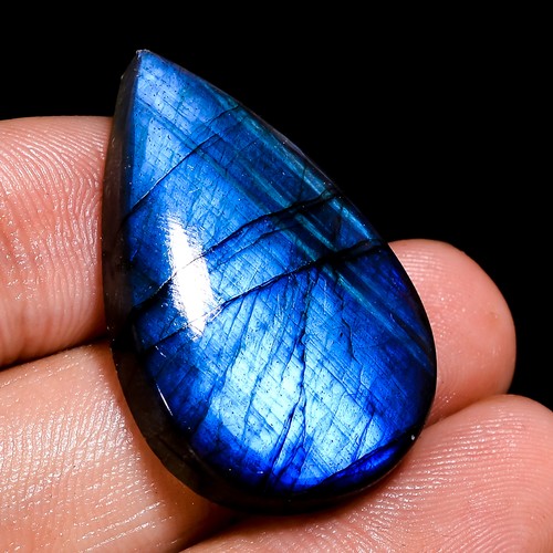 37.20Cts. Natural Play Of Blue Color Labradorite Pear Cabochon Loose ...