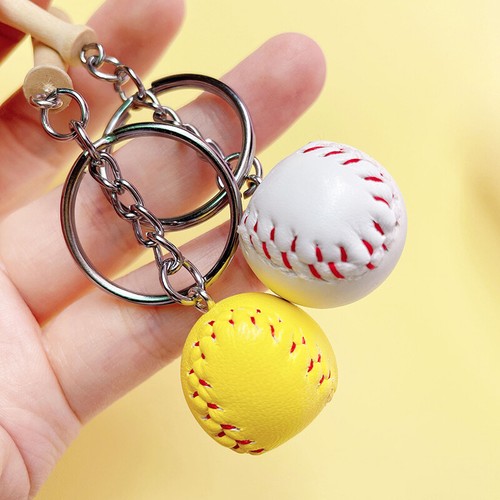 Baseball Keychain Mini Wooden Bat Ball Keyring Keychains Sports Ball ...
