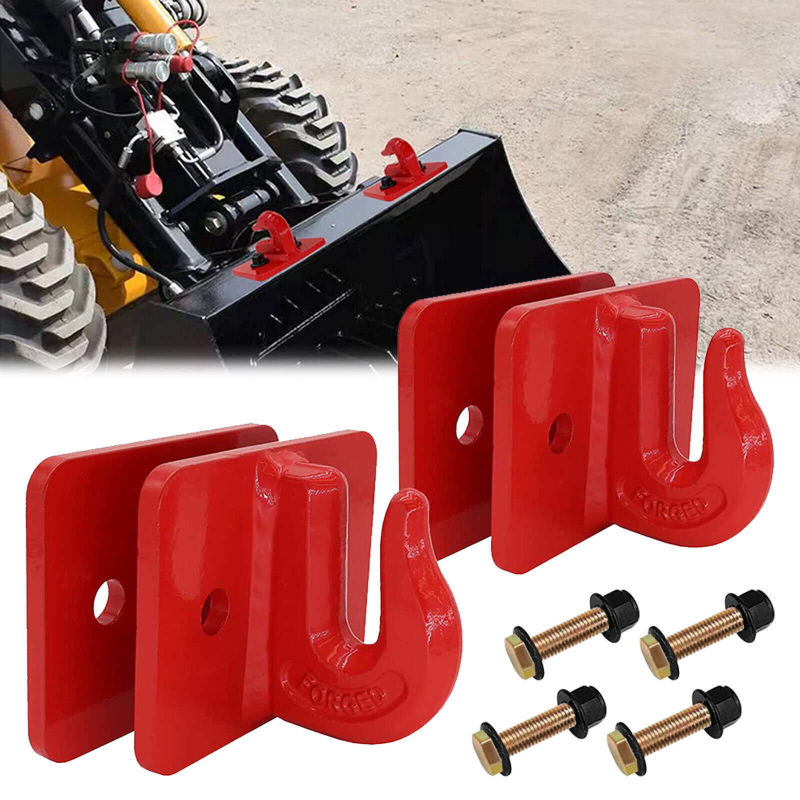 2x 3/8" Bolt On Grab Chain Hooks For Skid Steer Loader Tractor Bucket ...