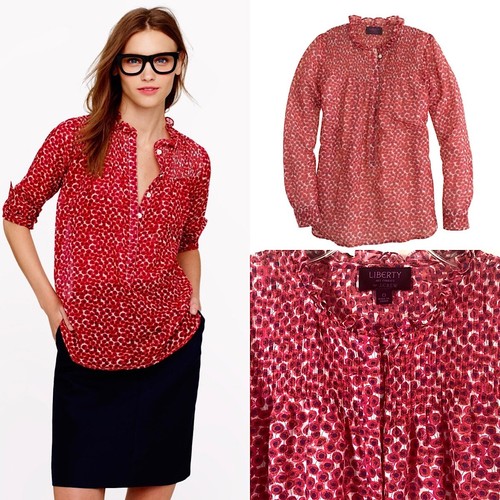 RARE J.CREW Size 0 Collarless silk voile popover in Liberty scarlet ...