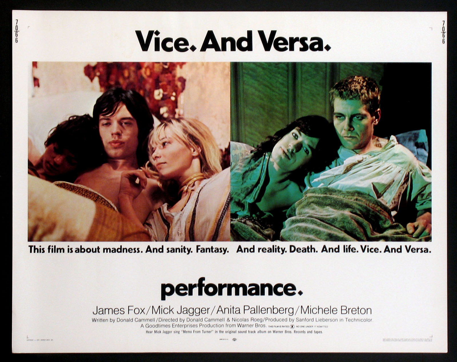 PERFORMANCE MICK JAGGER ANITA PALLENBERG NICOLAS ROEG 1970 HALF-SHEET ...