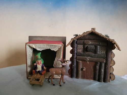 Antique German Candy Box Log House Dwarfs Reindeer* Putz | eBay