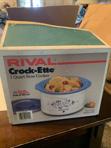 Vintage Rival Blue CROCK-ETTE 1 QUART Stoneware Slow Cooker Model 3205 ...