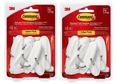 Command General Purpose Wire Hooks Medium 3 lb White 14 Hooks 24 Strips ...