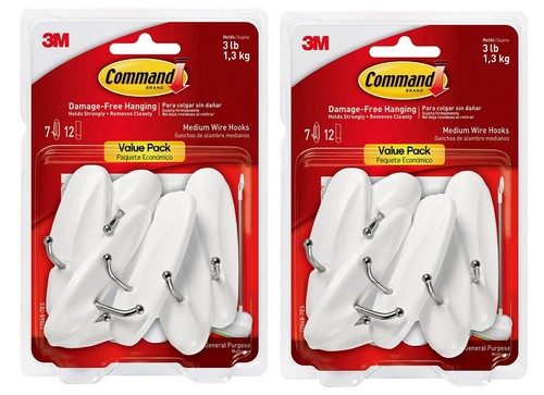 Command General Purpose Wire Hooks Medium 3 lb White 14 Hooks 24 Strips - 2 Pack | eBay