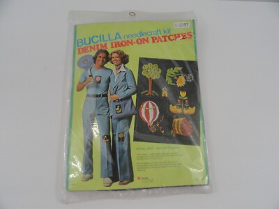 Bucilla Needlecraft Kit Denim Iron on Patches Kit 2297 Embroidery 1970s ...