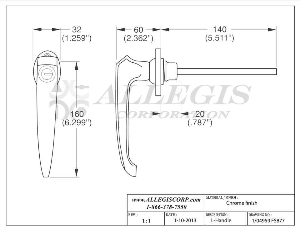 WBH 1/04959 FS877 Heavyweight 6.29” Chrome Heavy Duty Locking L-Handle ...