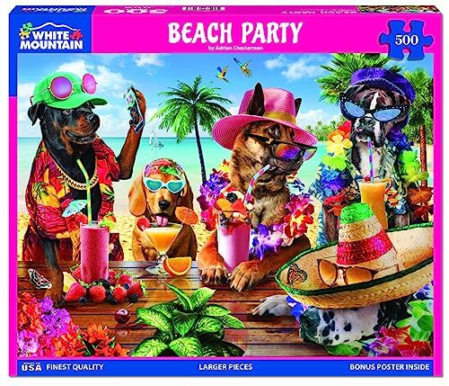 White Mountain Puzzles - Beach Party (dogs) - 500 Piece Jigsaw Puzzle ...