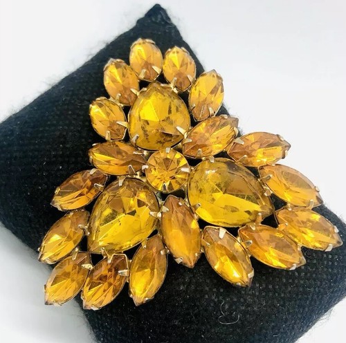 Beautiful Large Amber Topaz Brooch Pin 2 1/2 Inches Vintage Jewelry | eBay
