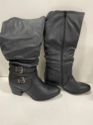 Global Win Women's Size 8 Black Boots Knee Length Zip Up Buckle Detail ...