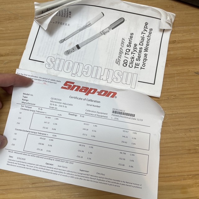 Snap-on QD3R250A 1/2" Drive Ratcheting Torque Wrench 50 to 250 FT Pound ...