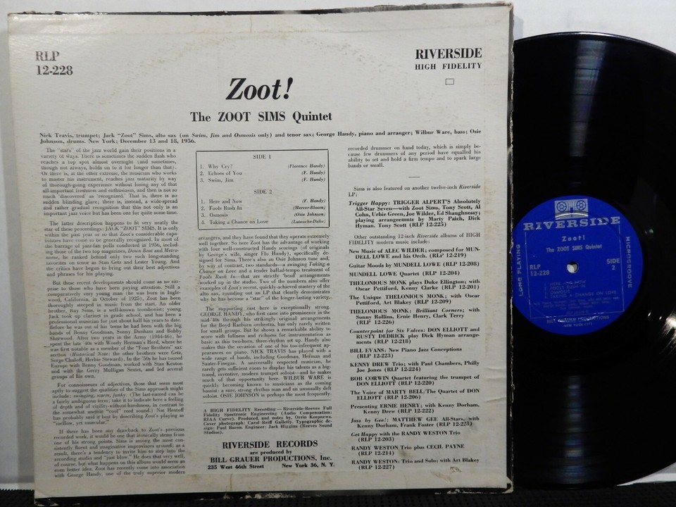 ZOOT SIMS QUINTET Zoot! LP RIVERSIDE RLP 12-228 MONO DG 1957 Jazz | eBay
