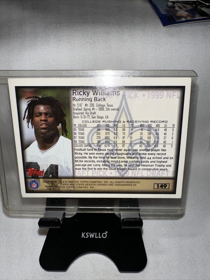 1999 Ricky Williams Topps Season Opener Football Card #149 Rookie | eBay
