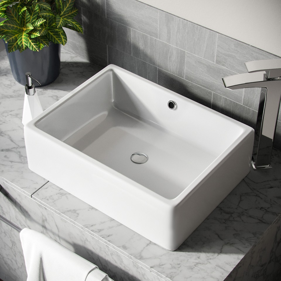Bathroom Basin Sink Hand Wash Counter Top Wall Mounted Hung Ceramic ...