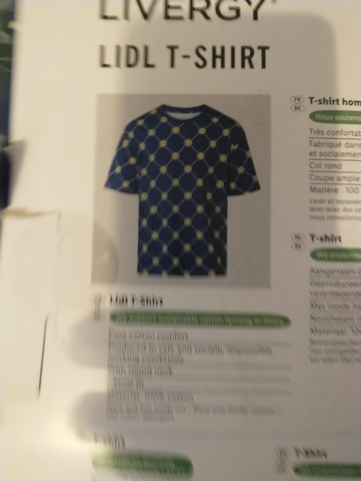 Men's Lidl T Shirt Livergy Blue and Yellow Chequered Pattern *New* 30/ ...