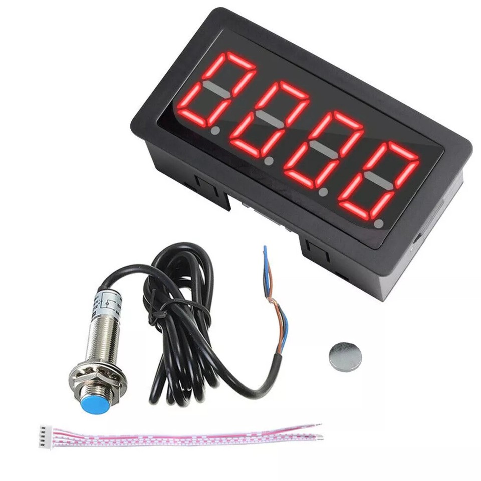 4 Digital LED Tachometer with Magnet Sensor NPN for Conveyor & Lathe ...