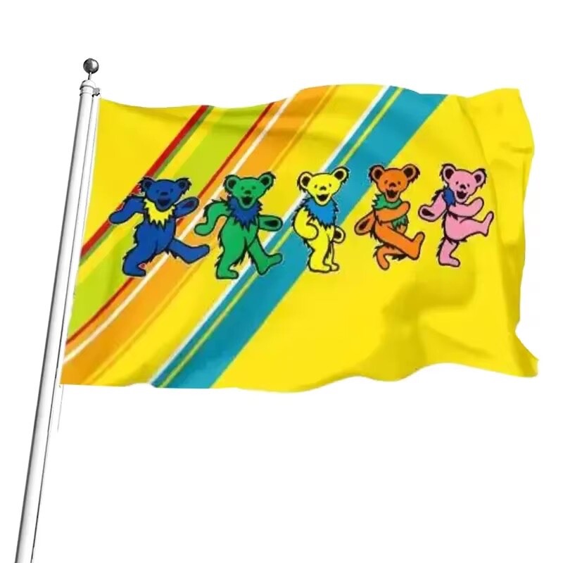 Yellow Grateful Dead Dancing Bear Flag 3X5 Jerry Garcia Marching Bears ...