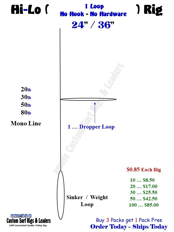 Hi-Lo ( 1 Loop - No Hardware ) Surf Rigs Blackfish Sea Bass Fluke Porgy ...