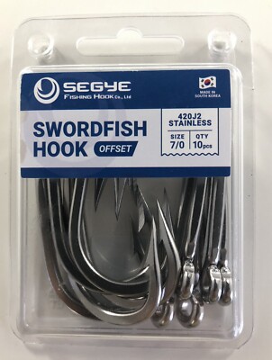 SEGYE Fishing Hook Co. - 420J2 Stainless - Swordfish Hook - Offset - 7/ ...