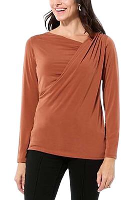 IMAN Global Chic Women's Crossover Drape Front Top Cognac | eBay