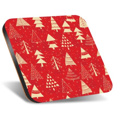 1x Square Coaster 12cm Red Christmas Tree Modern Pattern #170839 | eBay