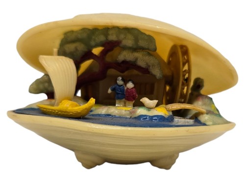 Antique Japanese Celluloid Statue Doll Okimono Clam Shell Water Wheel ...