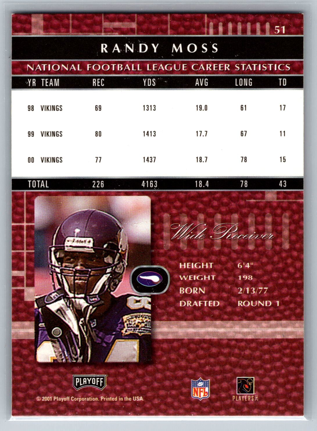 2001 Playoff Absolute Randy Moss Minnesota Vikings #51 | eBay