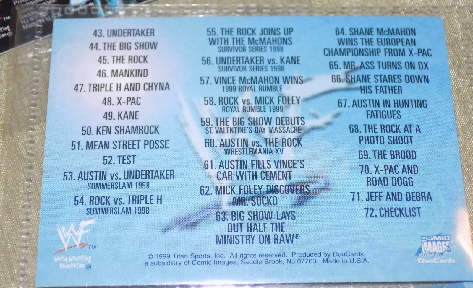 WWF Smackdown! Trading Cards COMPLETE SET 72 Comic Images 1999 | eBay