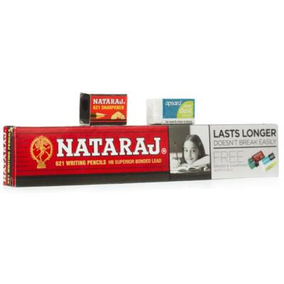 10 X NATRAJ HB 621 BOLD WRITING PENCILS HEXAGONAL SHAPE FREE ERASER ...