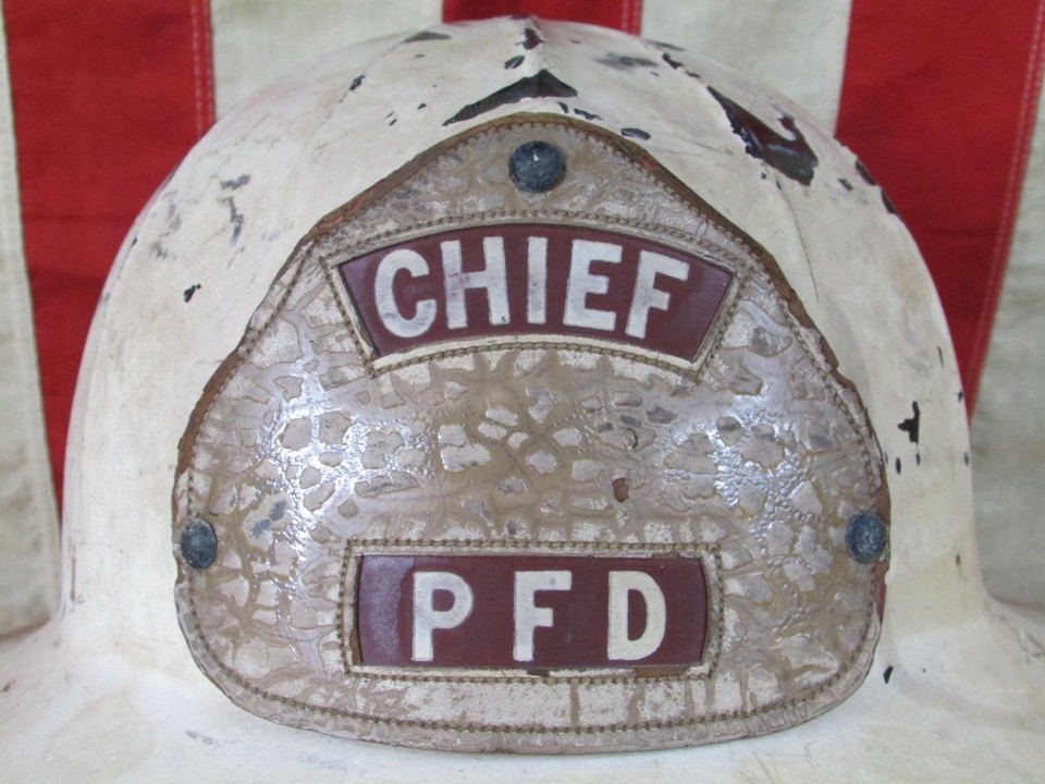 Vintage 1930s Penryn Fire Dept.White Firefighters Helmet Chief Leather ...