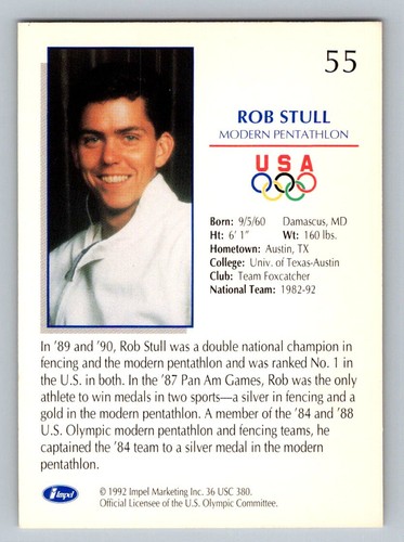 Rob Stull Modern Pentathlon US OlympiCards 1992 Card 55 Olympic Hopefuls | eBay