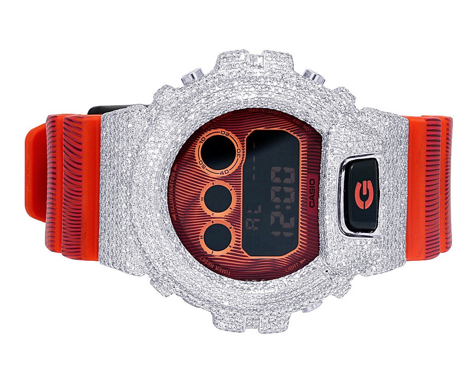 Casio G-Shock Orange 6900 Iced Out Diamond Watch 9 9/10CT | eBay