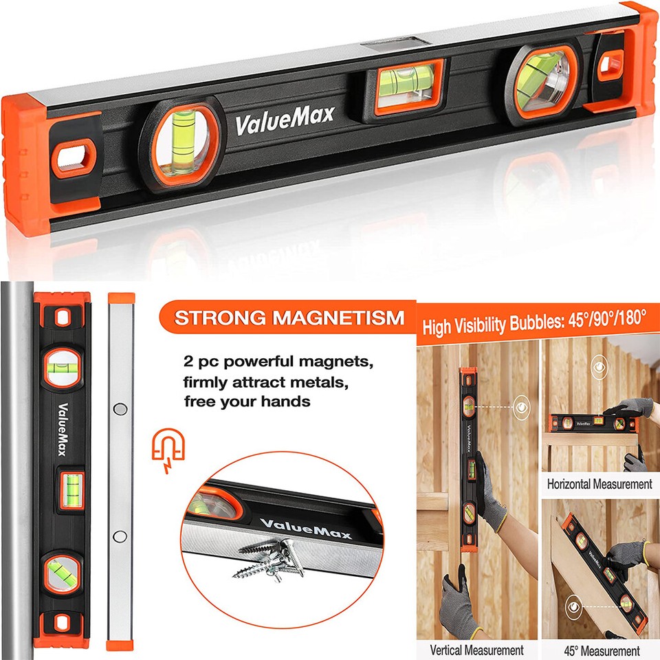 ValueMax 16-Inch Level Magnetic Level Tool w/3 High-visibility Vials ...